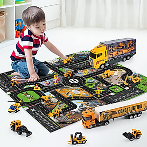 Hapavis Cars Toys for Kids Construction Trucks 26 in 1 Diecast Engineering Vehicles Toy Set with Playmat for Children Boys Kids 3 4 5 6 Years Old