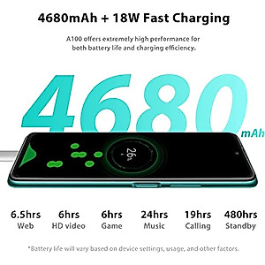 Blackview Unlocked Cell Phone, A100 Android Phone 6.67" FHD+ Punch Hole Screen, 4G Global Bands Dual Sim Unlocked Phones 6GB+128GB ROM/TF 512GB, Octa Core Processor Smartphone 12+8MP, 2.4/5G-WiFi NFC