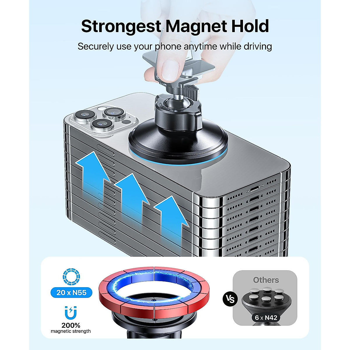 andobil Newest Magsafe Car Mount [Strongest Magnet, Military Sturdy & Never Slip] 360° Magnetic Air Vent Cell Phone Holder Car, Easy Used, Fit for iPhone 15 14 13 12 Pro Max Android Samsung S24 S23