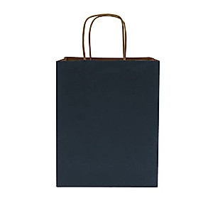 Blue Gift Bags - 8x4x10 Inch 50 Pack Navy Kraft Paper Shopping Bags with Handles, Craft Totes in Bulk for Boutiques, Small Business, Retail Stores, Birthday Parties, Restaurants, Take-Out, Merchandise