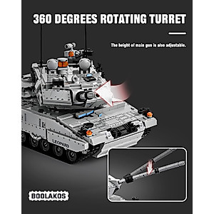 BOOLAKOS Leopard II A7 Main Battle Tank Building Block, Military Tank Building Toy Set to Display, Collectible WW2 Army Tank Model for Adults (1,498 Pieces)