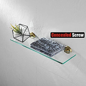 JQK Bathroom Glass Shelf Gold, Tempered Glass Shower Storage 16 by 5 inches, 304 Stainless Steel Brushed Gold Wall Mount, TGS101-BG