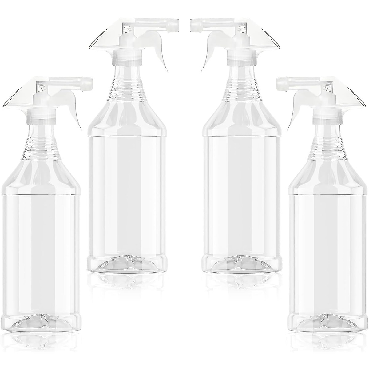 Plastic Spray Bottle (4 Pack, 32 Oz, All-Purpose) - Heavy Duty Leak-Proof Mist Water Bottle with Adjustable Nozzle and Measurement Markings for Cleaning, Gardening, and Pets