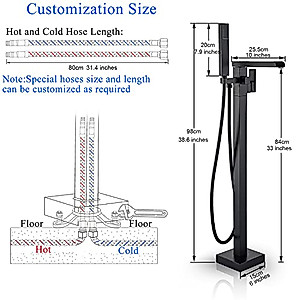Senlesen Black Floor Mounted Single Handle Bathroom Tub Filler Faucet Free Standing Bathtub Mixer Tap