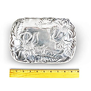 Arthur Court Designs Aluminum Southern Magnolia Flower Food Service Tray, Desktop Storage Organizer, Catchall, Valet, Nightstand or Dresser Hand Polished 9.5 inch Long