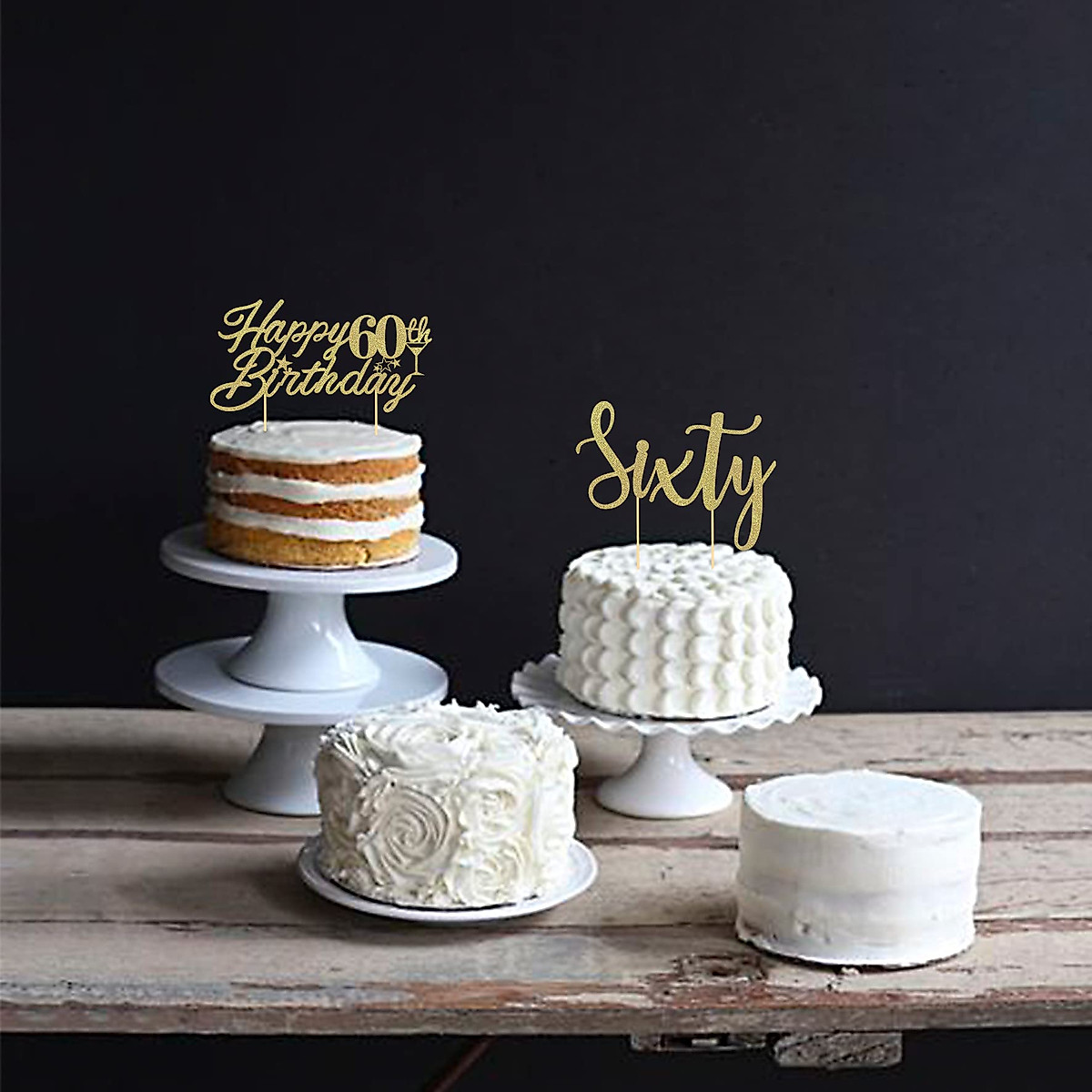 Gold Glitter 60th Birthday Cake Topper, Sixty Birthday Cake Topper for Celebrating Sixty Years Old Anniversary/Birthday Party Decorations (6 inch)