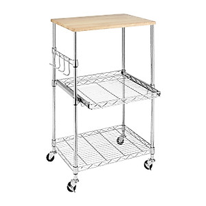 Whitmor Supreme Microwave Cart with Locking Wheels - Chrome with Food Safe Cutting Board 16 x 22.5 x 34 inches