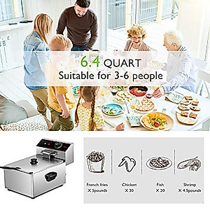 ARLIME Deep Fryer with Basket, 1700W Stainless Steel Electric Countertop Deep Fryer, 6.4 Quart Oil Container & Lid, Adjustable Temperature, Large Frying Machine Perfect for Chicken French Fries