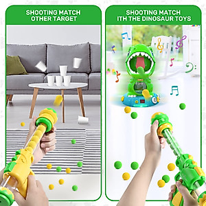 EagleStone Movable Dinosaur Shooting Toys for Kids 5-7 with Spraying, Electronic Target Game Toy with 2 Pump Guns, 48 Foam Balls, Party Favor Christmas Toys with Score Record, Sound