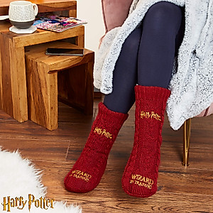 Harry Potter Womens Slipper Socks, Fleece Lined Non Slip Socks - Gifts for Her (Burgundy)