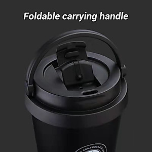 Stainless Steel Vacuum Insulated Coffee Mug with Lid, Perfect Travel Cup for Hot and Cold Drinks, Thermal Coffee and Tea Mugs, Double Wall, Metal, Spill Proof, Leak Proof, 17 Ounce, Black