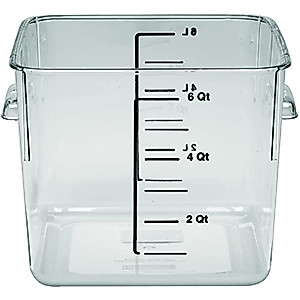 Rubbermaid Commercial Products Plastic Space Saving Square Food Storage Container For Kitchen/Sous Vide/Food Prep,Lids not included (Sold separately), 6 Quart, Clear (Fg630600Clr)