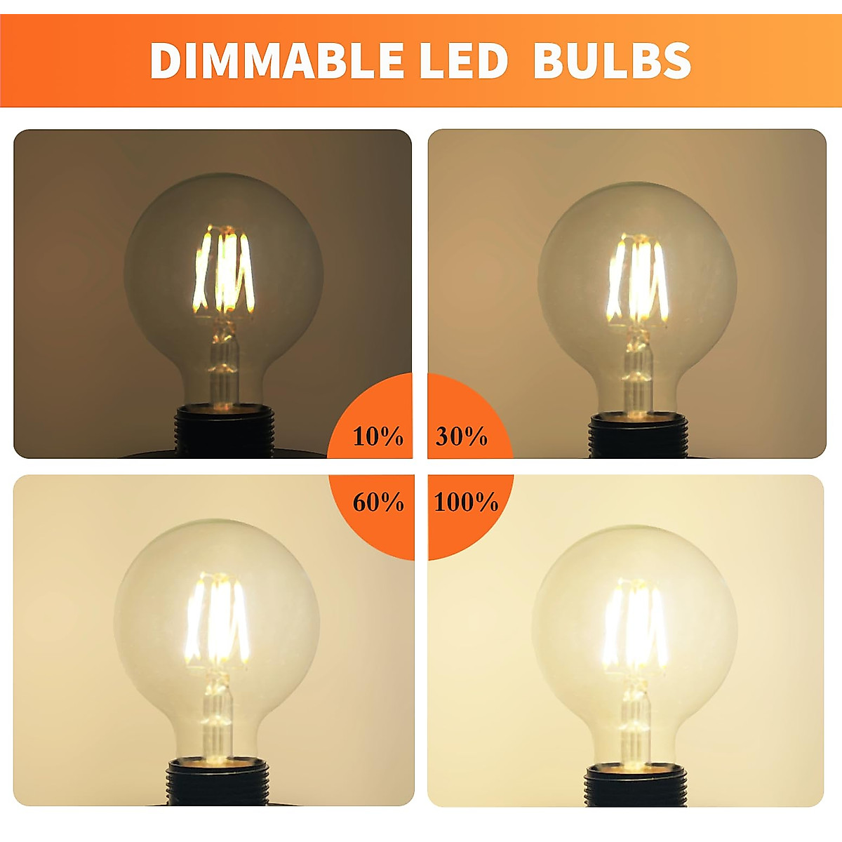 ALAMPEVER G25 Globe Light Bulbs 60 Watt, Vanity Lights LED Bulbs, Dimmable Decorative E26 Light Bulb 3000K Soft White, 800LM, 4PACK