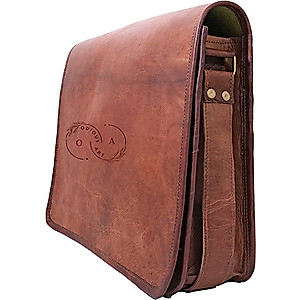 JMD Arts Leather Messenger Bag - Leather Laptop Bag for Men and Women Full Grain Leather Messenger Satchel Office Crossbody Shoulder Bag 15 Inch, Brown