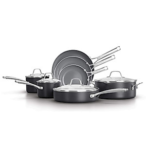 Calphalon 11-Piece Pots and Pans Set, Oil-Infused Ceramic Cookware with Stay-Cool Handles, PTFE- and PFOA-Free, Dark Grey & Baking Sheets, Nonstick Baking Pans Set