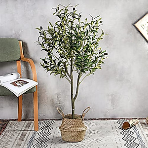 Olive Tree Artificial,4ft Faux Olive Tree, 48'' Fake Olive Tree with 576 Leaves Artificial Plant Indoor, Faux Olive Silk Tree in Pot, Artificial Olive Tree for Home Office Living Room Decor
