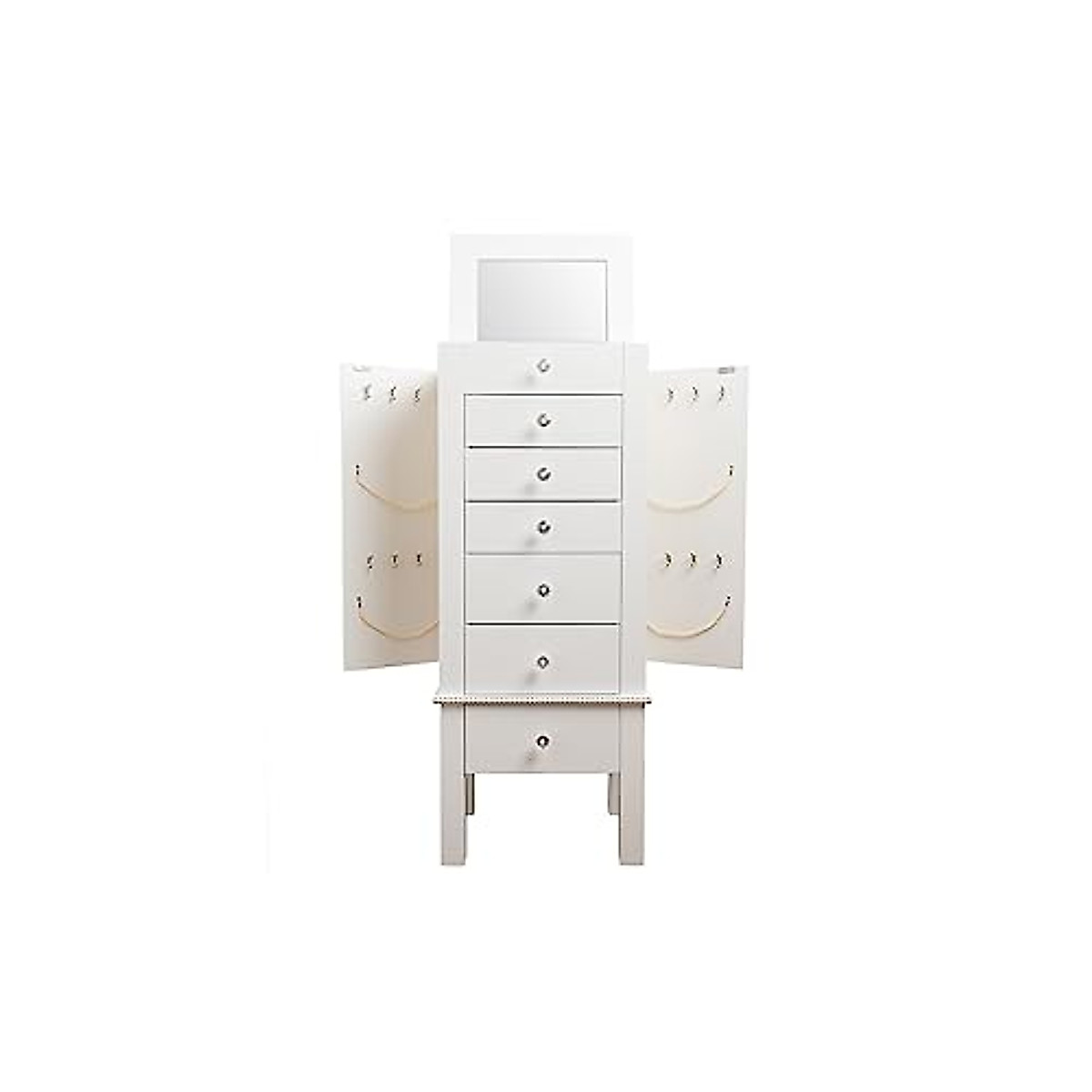 Hives and Honey Kimberly Jewelry Armoire - Modern White Storage Organizer with Divided Drawers and Necklace Hooks - French-Inspired Design with Jewel-Like Pulls - Anti-Tarnish Felt Lining