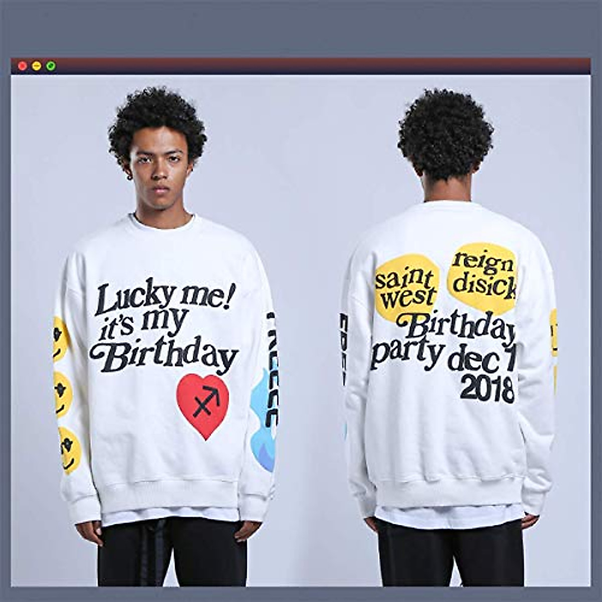 Arnodefrance Men It’t My Birthday Sweatshirts Graphic Printing Hip Hop Rapper Sweatshirt Cotton Long Sleeve Pullover White