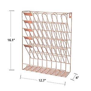 Spacrea Hanging File Holder Organizer - 6 Tier Wall Mount File Organizer for Women, Hanging Wall File for Office, School or Home, Rose Gold