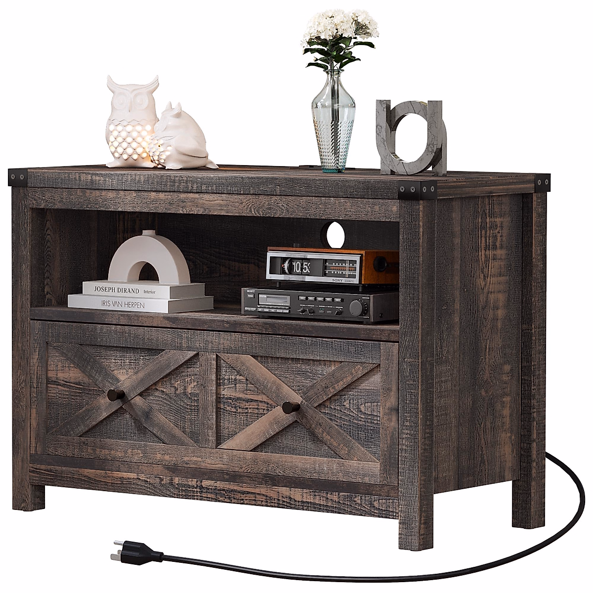 YITAHOME Wood File Cabinet with Charging Station, Drawer Filing Cabinet Cart, Farmhouse Nightstand Printer Stand for Home Office, Bedroom, Living Room, Entryway, Dark Rustic Oak