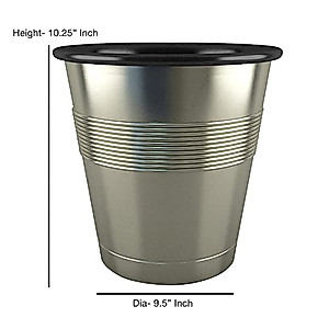 nu steel Round Metal Small 2.5 Gallon Recycle Trash Can Wastebasket, Garbage Container Bin for Bathrooms, Kitchen, Bedroom, Home Office - Durable Stainless Steel - Silver Outside Black Inside