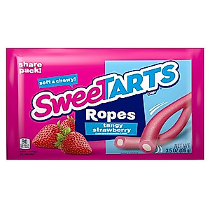 SweeTARTS Ropes, Candy, Tangy Strawberry, Soft and Chewy, Back to School Sweet Treat, 3.5 oz, 12 ct