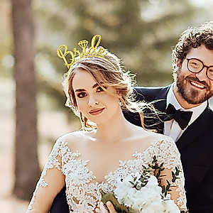 Bride to Be Set, 3pack Bride to Be Sash & Headband Tiara & Shoulder Length Veil Bachelorette Party Supplies Bridal Shower Decoration Accessories(Gold)