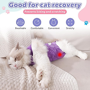 2 Pack Cat Surgery Recovery Suit Clothes for Female and Male,Cat Onesie Shirts for Cats After Surgery,Cat Spay Surgical Recovery Suit,Cat Cone to Stop Licking Abdominal Wound Alternative-Pink&Purple,M
