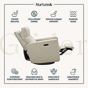 Nurture& The Glider Plus - Premium Nursery Power Recliner | Swivel Chair with Adjustable Head Support and Adjustable Lumbar Support | Built-in USB - The Ultimate Comfort for Nursing, Relaxing (Ivory)