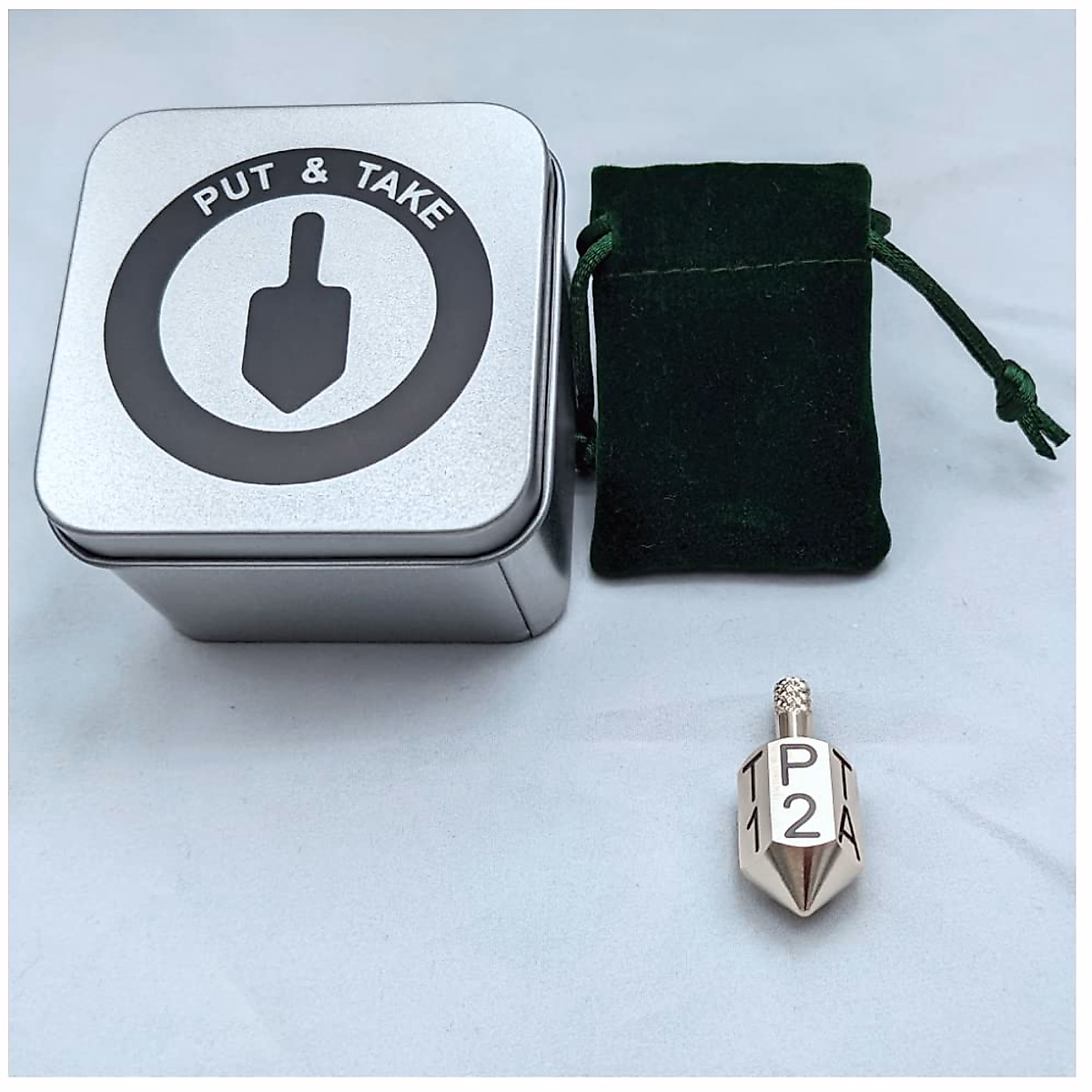 LEGENDARY-YES Put and Take Spinner - Solid Brass Spin Dice Game of Chance Gambling TOP DICE Type Game Silver Coating