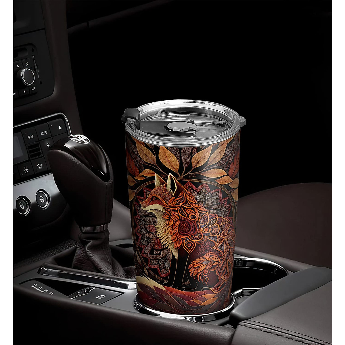 20oz Autumn Fox Mandala Gifts for Fox Lovers, Gifts for Her Unique Birthday Gifts for Women, Daughter, Sister, Friends, Inspiration Gifts for Women, Fox Tumbler Cup, Travel Coffee Mug with Lid