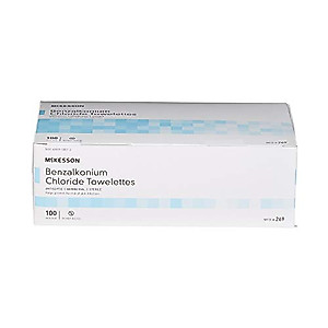 McKesson Benzalkonium Chloride Towelettes, Antiseptic Cleansing, Individual Packet, 100 Wipes, 10 Packs, 1000 Total