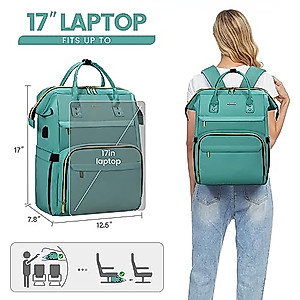 LOVEVOOK Laptop Backpack for Women,17 Inch Professional Womens Travel Backpack Purse Computer Laptop Bag Nurse Teacher Backpack,Waterproof College Work Bags Carry on Back Pack with USB Port,Mint Green