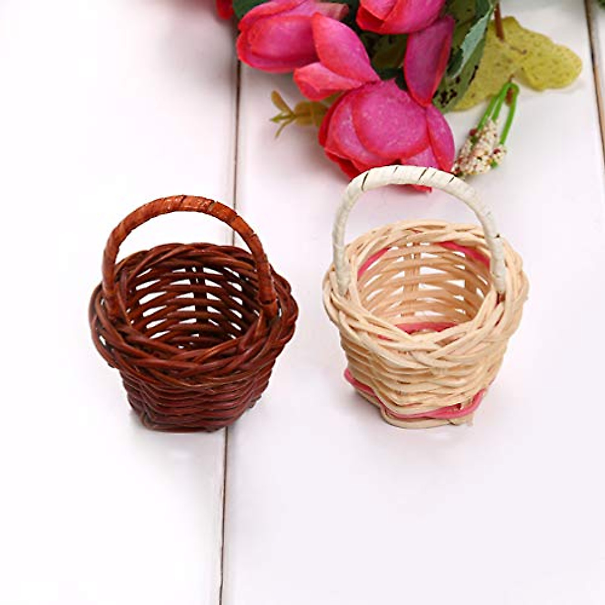 NUOBESTY 20pcs Miniature Wood Baskets Mini Hamper Baskets Playset Mini Scene Props for Garden Fairy Ornament Dollhouse Decoration