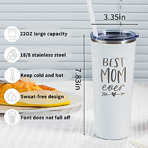 Mothers Day Gifts for Mom From Daughter Son Kids-Unique Birthday Present Ideas For Mom Gifts For Mom-Ideal Great Gifts for Mom - New Mom Women- Stainless Steel Tumbler 22 Oz(white)
