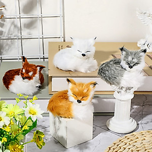 4 Pcs Stuffed Fox Plush Ornament Simulation Furry Fox Decorations Animals Plush Mini Squint Sleeping Plush Static Figures Model for Home Birthday Graduation Favors