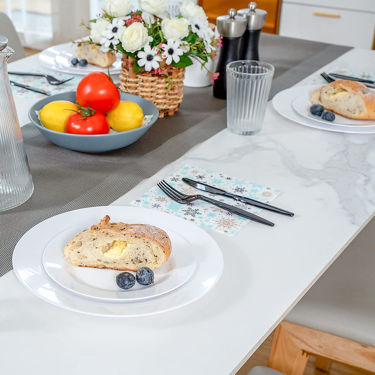 Plastic Plates Disposable 60 PCS, Heavy Duty 30 Dinner Plates 10.25" and 30 Dessert Plates 7.5", White Plates for Party