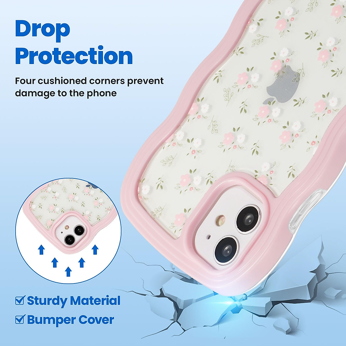 ZCDAYE Floral Case Compatible with iPhone 11, Aesthetic Flower Pattern & Cute Curly Wavy Shape Phone Case for Women Girls,Soft TPU Shockproof Cover for iPhone 11 (6.1 inch), Pink