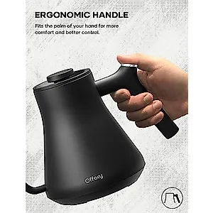 Gooseneck Electric Kettle, Offacy Pour Over Tea Kettles with LED Screen, ±1℉ Temperature Control, Full 304 Stainless Steel, Quick Heating, Hold, Mute, 0.68mm V-Shaped Spout, Hot Water Boiler, 0.9L