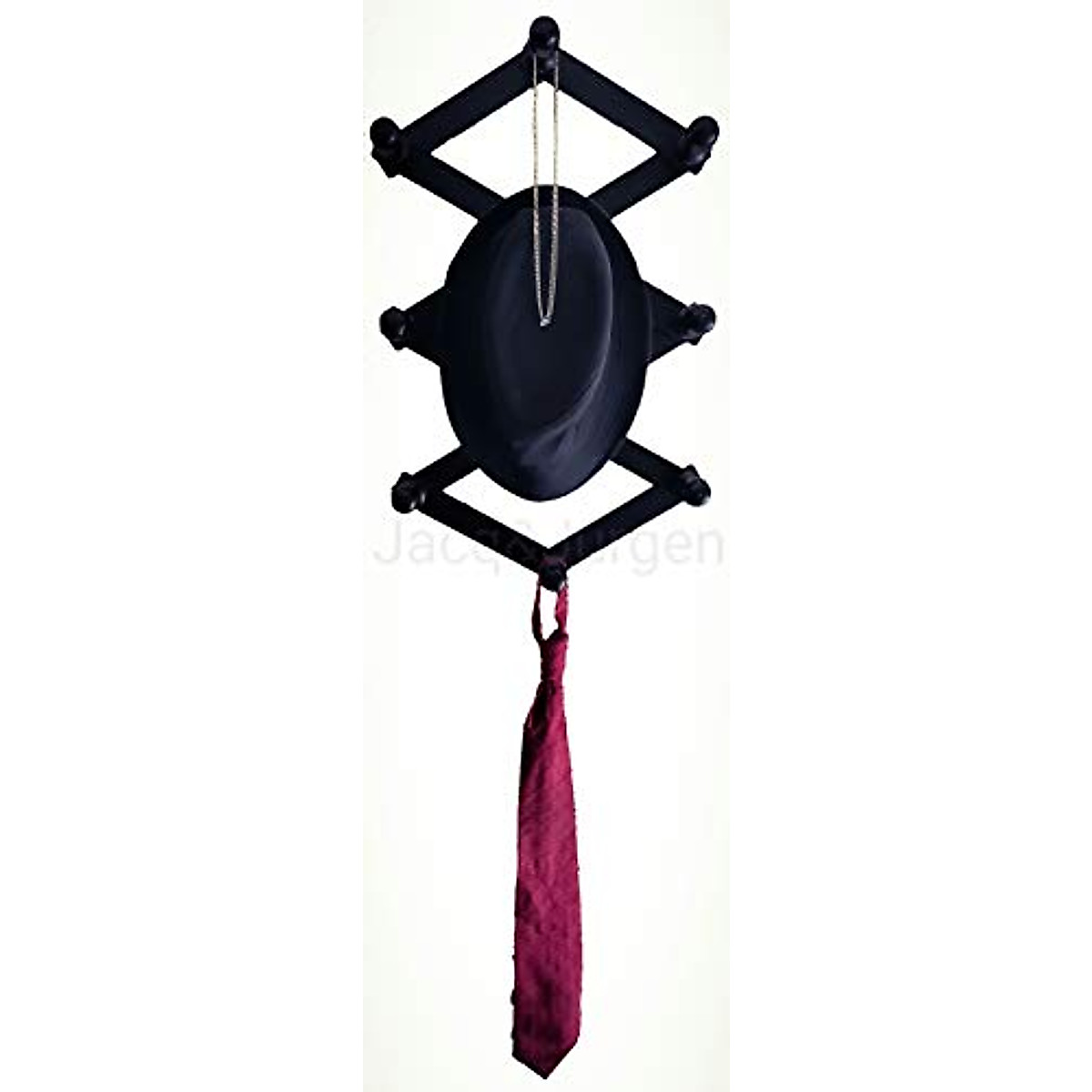 Jacq & Jürgen Expandable 10 Peg Wall Mount Storage Rack 100% Wooden & Black Color