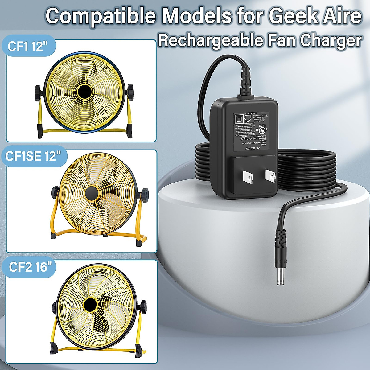 HIENADTOR 24V Charger Cord for Geek Aire CF1 CF1SE CF2 Rechargeable Outdoor High Velocity Camping Fan 12'' 16'' Power Cord Adapter for Geek Aire CF1-SE CF-1 CF-2 Portable Variable Speed Outdoor Fan