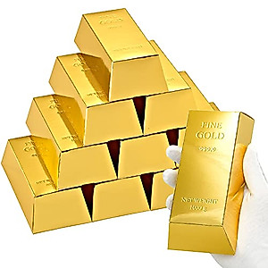 UnicoPak 30 Pack Gold Bar Gift Boxes 6.5x3 Inch, Fake Gold Bar Party Favor Candy Boxes Gold Gift Boxes for Gold Candy Chocolate Coins Favors, for Casino Theme Golden Birthday Party Decorations Halloween Christmas