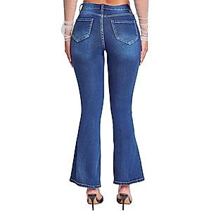 YMI Junior Women's Classic High Waisted Bell Bottom Denim Jeans (Dark wash denim,13)