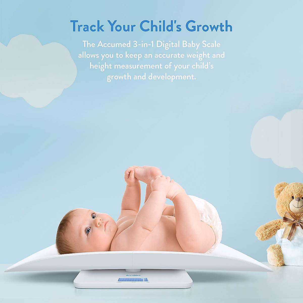 AccuMed Baby Scale, Pet Scale, Multi-Function Toddler Scale, Digital Baby Scale, Blue Backlight, Weight and Height Track
