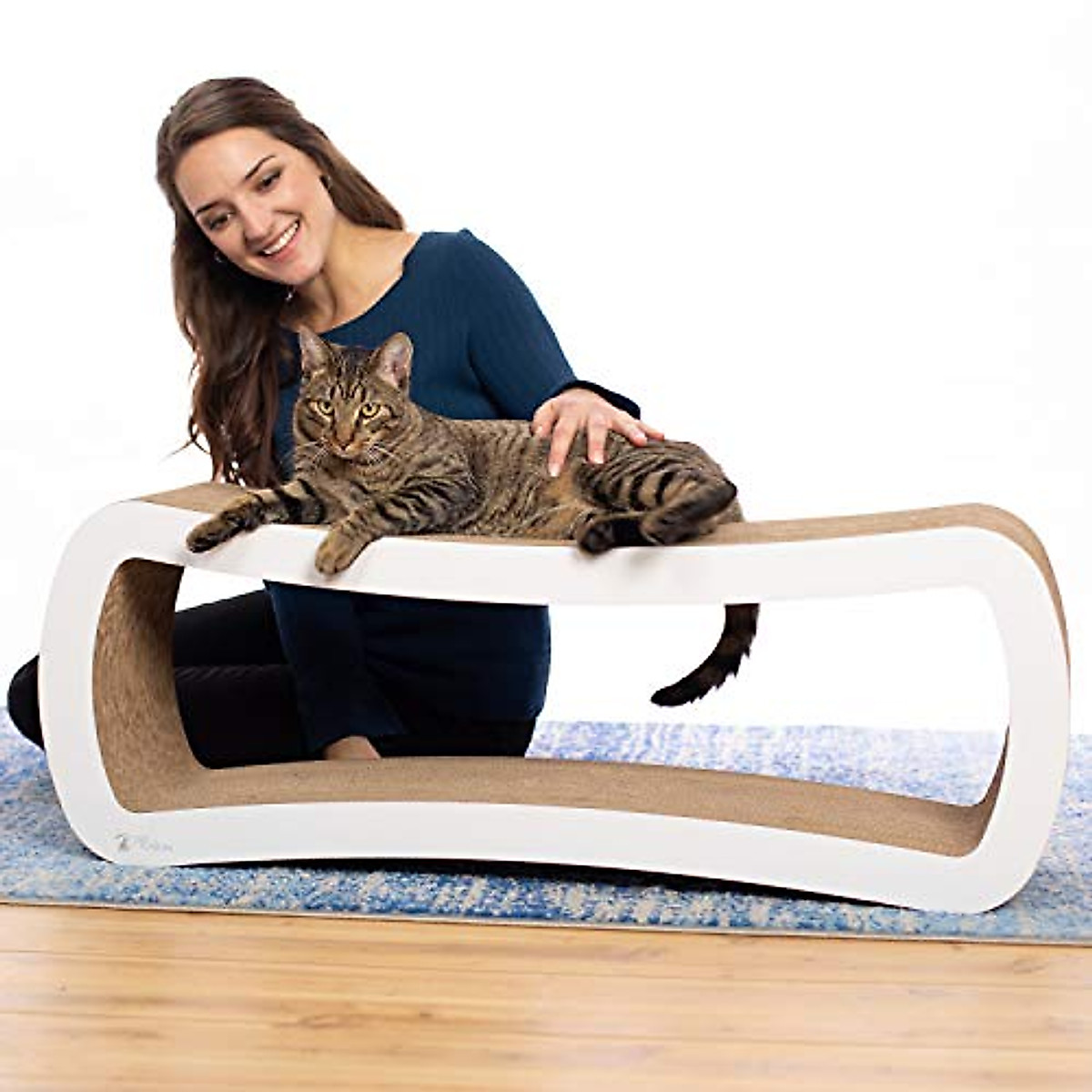 PetFusion Jumbo Cat Scratcher Lounge, White. 39 x 11 x 14 inch (lwh) | 4 Cardboard Scratching Surfaces & 2 Levels, Scratch, Play, Perch, & Hide | 100% Recyclable Cardboard Cat Lounge. 1 Yr Warranty