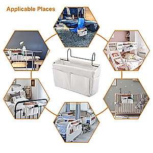 Surblue Bedside Caddy Bedside Storage Bag Hanging Organizer for Bunk, Hospital Beds, Dorm Rooms Bed Rails Camp 4 Pockets and 2 Hooks (White)