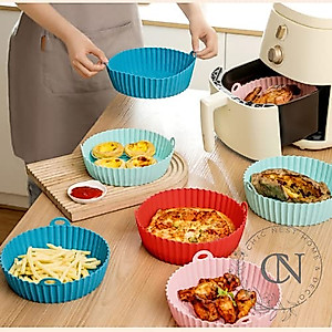 2 Pack Air Fryer Silicone Liners Pot for 3 to 5 QT, Air Fryer Silicone Basket Bowl, Replacement of Flammable Parchment Paper, Reusable Baking Tray Oven Accessories, Pink + Blue