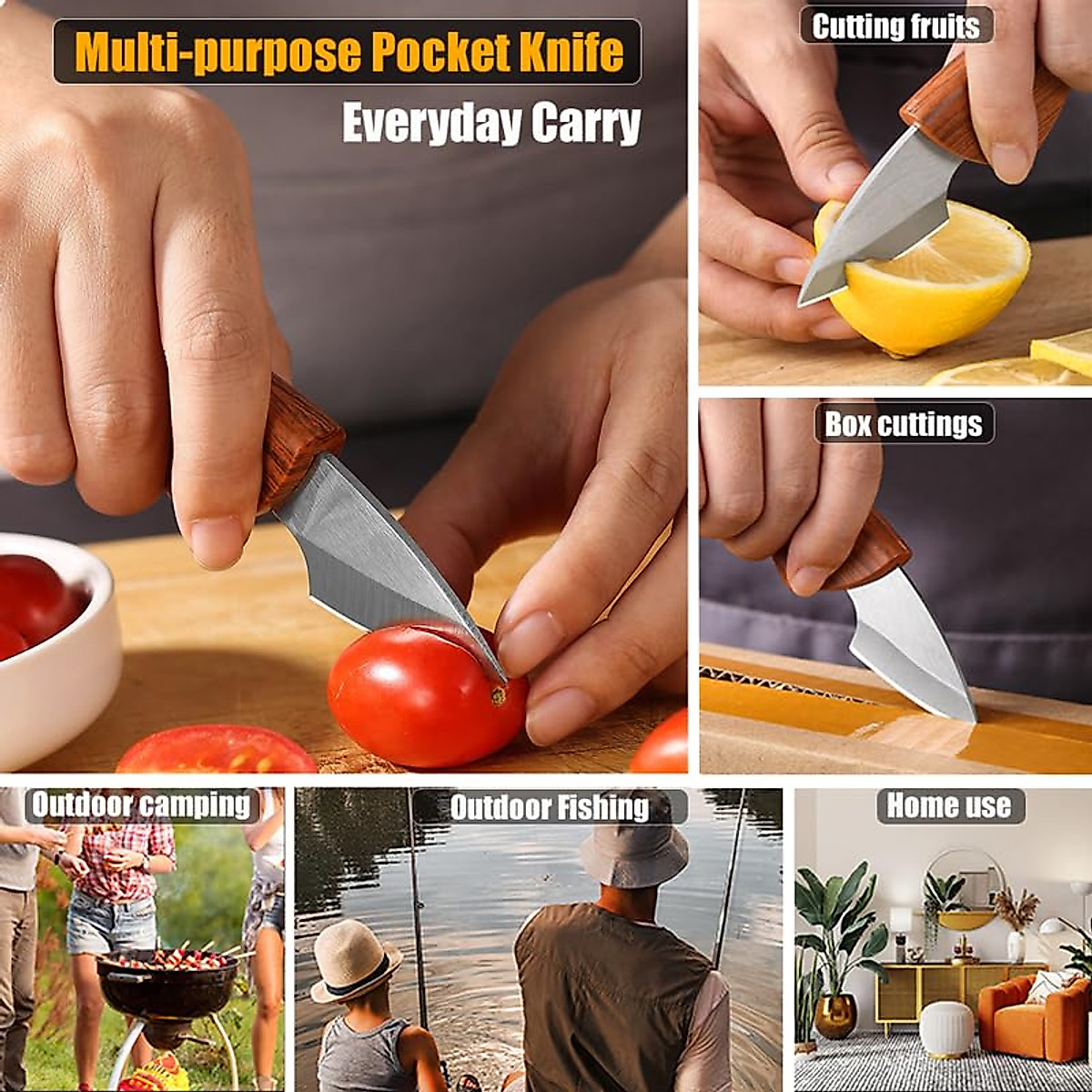 Roczipeng 2 Pieces Small Pocket Knife with Sheath, Keychain Knife for Men, Box Cutter Knife, Fish Shaped Fixed Blade Knife, EDC Pocket Knives for Outdoor Camping