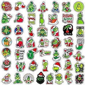 PIGBIT 50Pcs Grinch Christmas Stickers for Christmas Party Favors,Water Bottles,Laptop,Greeting Cards,Envelopes