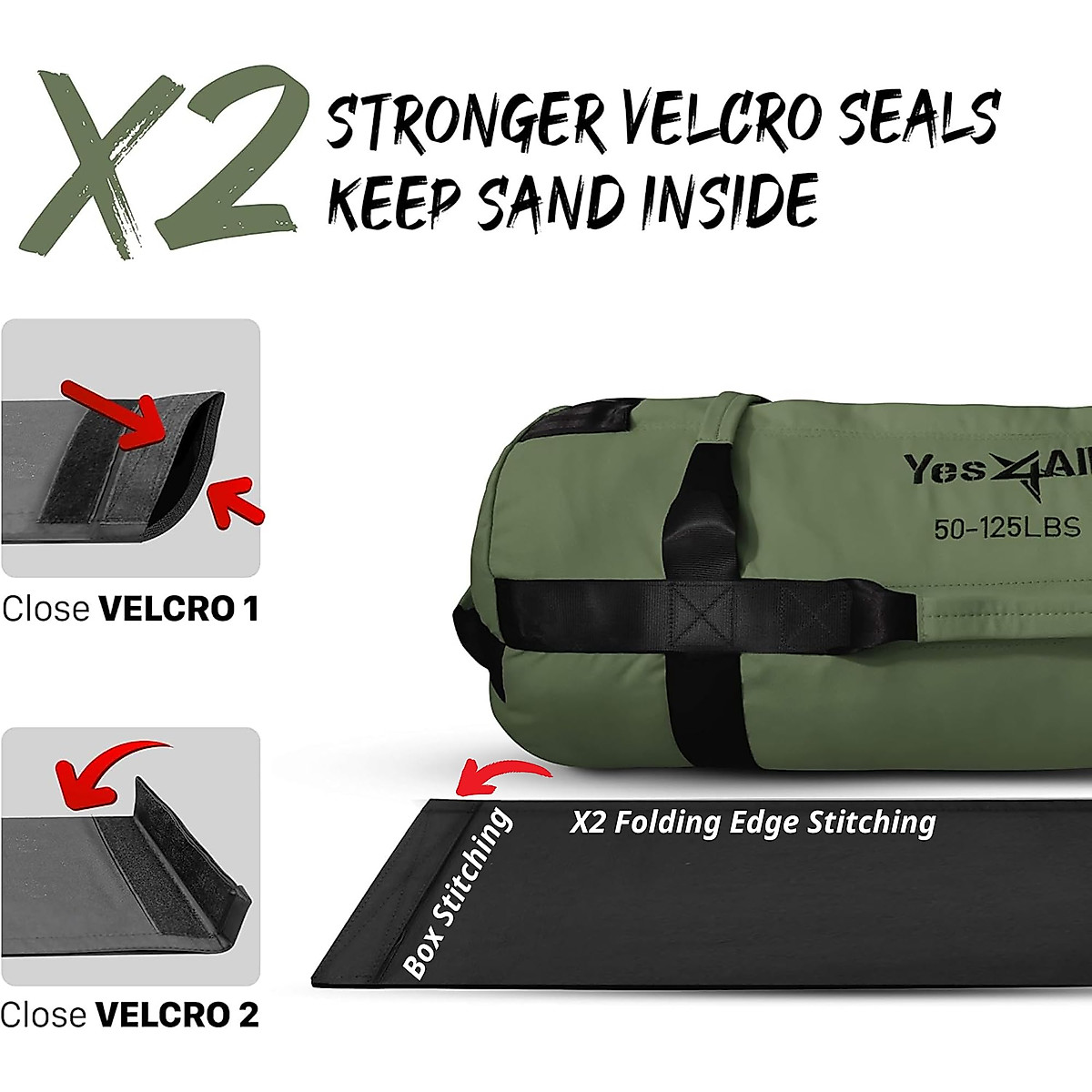 Yes4All Workout Sandbags, Heavy Duty Sandbags - Army Green - L